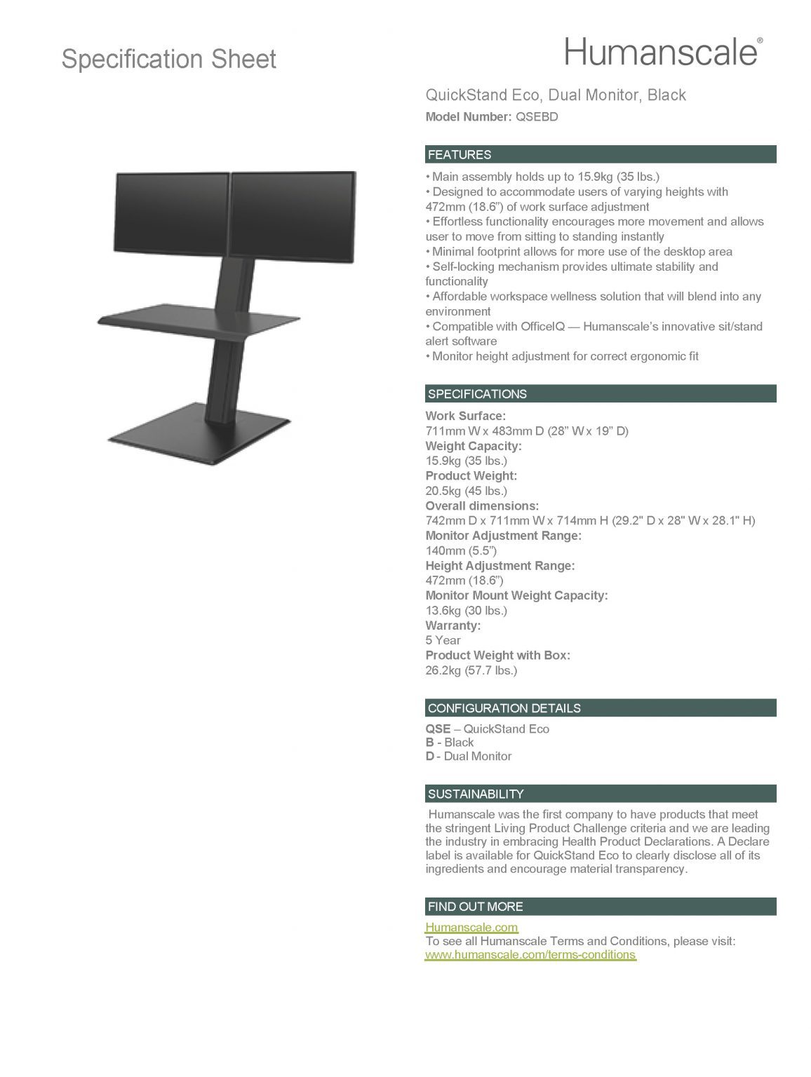 Buy Humanscale QuickStand Eco, Dual Monitor, Cross Bar, Black