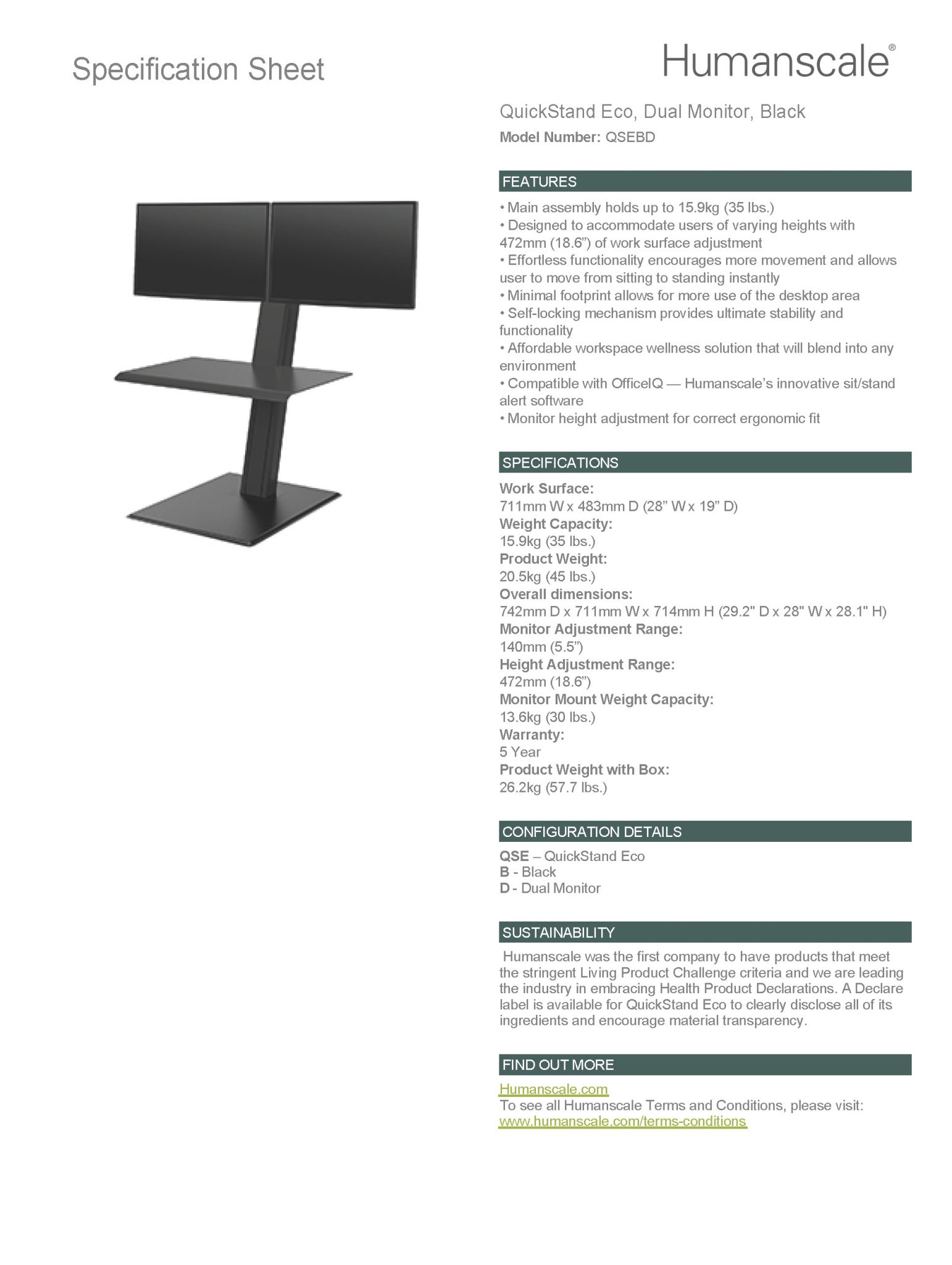 Buy Humanscale QuickStand Eco, Dual Monitor, Cross Bar, Black