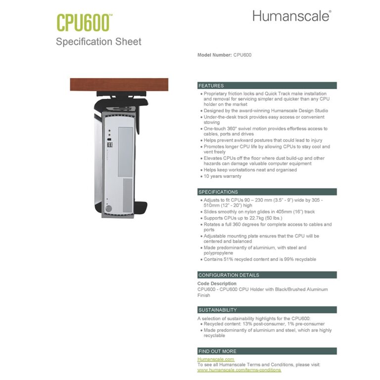 Buy Humanscale Under Desk CPU Holders - CPU600 (Upto 22.7kg)
